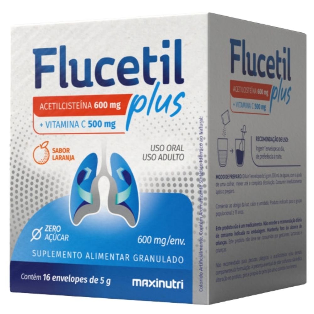 Flucetil PLUS (N-Acetilcisteína + Vitamina C) 16 sachês - Maxinutri ...