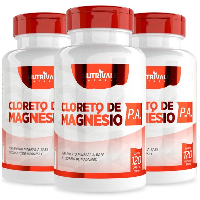 KIT 3X Cloreto de Magnésio P.A. 500mg 120 cápsulas - Nutrivale | Natulha