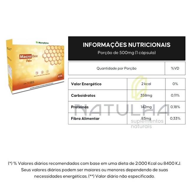 KIT 3X MacroBee Pólen 500mg 30 Cápsulas - Macrophytus | Natulha
