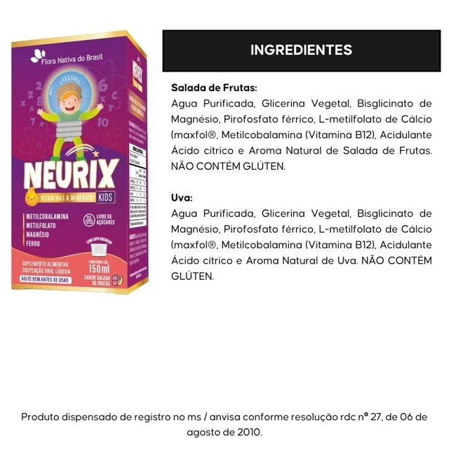 NEURIX (Mg, Fe, Metilfolato e B12) Flora Nativa do Brasil Vitamina ...