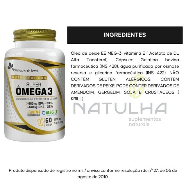 Super Ômega 3 MEG-3® 1000 mg 60 softgels - Flora Nativa | Natulha