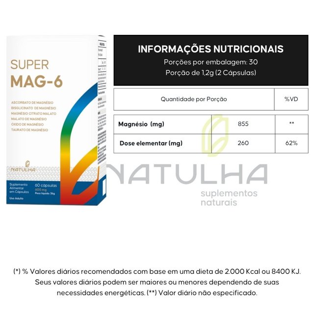 Super MAG-6 60 Cápsulas - Natulha | Natulha