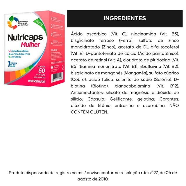 Nutricaps Mulher (Vitamina Saúde da Mulher) 60 cápsulas - Maxinutri | Natulha