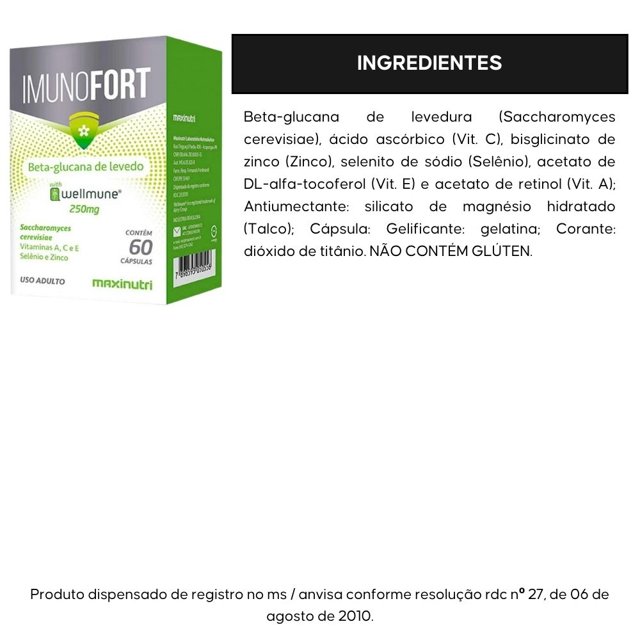 KIT 3X Imunofort (Wellmune + Vitaminas A, C, E, Zinco e Selênio) 60 cápsulas - Maxinutri | Natulha