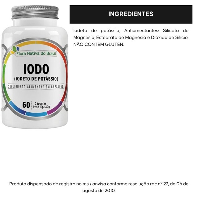 IODO ( Iodeto de Potássio) 60 cápsulas - Flora Nativa | Natulha