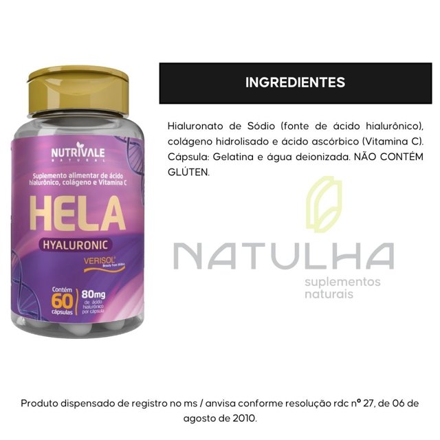 HELA (Ácido Hialurônico Haplex®) 60 cápsulas - Nutrivale | Natulha