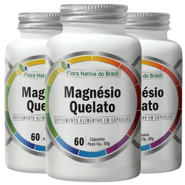 KIT 3X Magnésio Quelato 60 cápsulas - Flora Nativa | Natulha