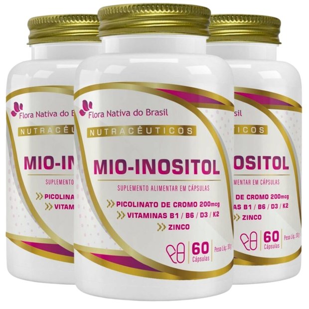 KIT 3X Mio-Inositol + Vitaminas 500mg 60 cápsulas - Flora Nativa | Natulha