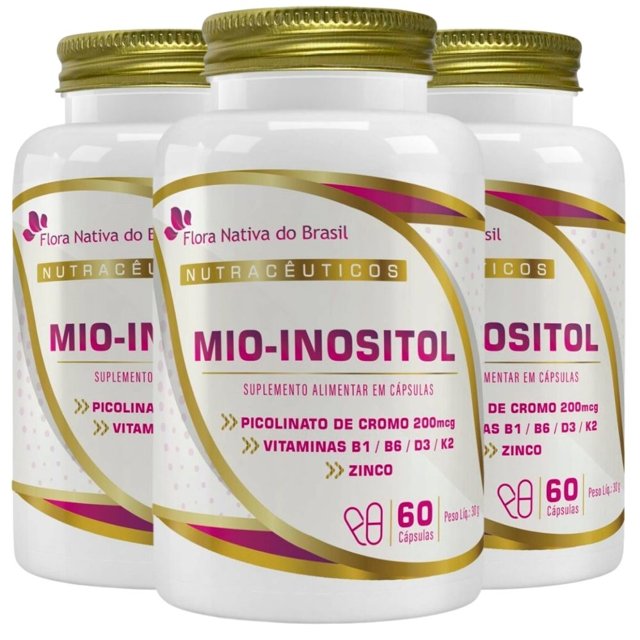 KIT 3X Mio-Inositol + Vitaminas 500mg 60 cápsulas - Flora Nativa | Natulha