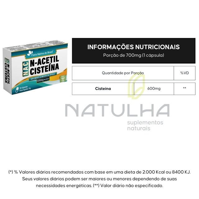 NAC (Acetilcisteina) 600mg 30 cápsulas - Flora Nativa | Natulha NAC (Acetilcisteina) 600mg 30 cápsulas - Flora Nativa | Natulha