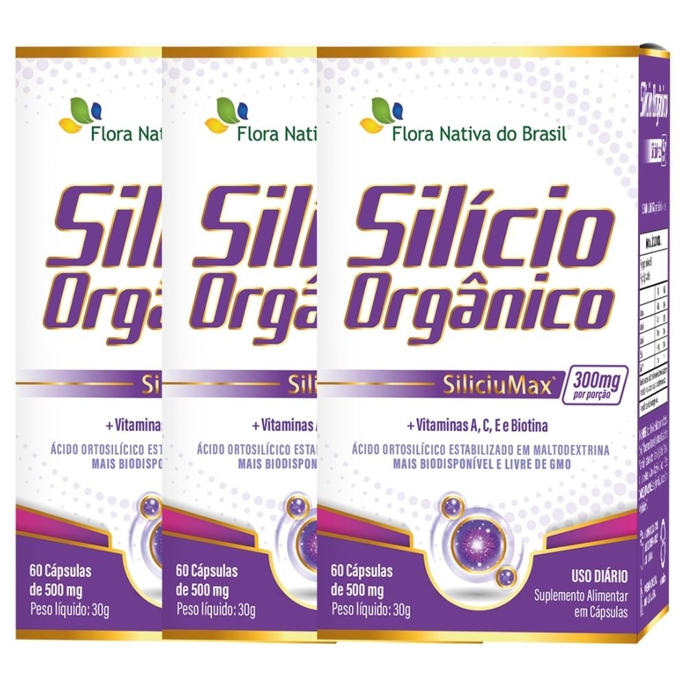KIT 3X Silício Orgânico SiliciuMax® + Vitaminas 500mg 60 Cápsulas - Flora Nativa | Natulha