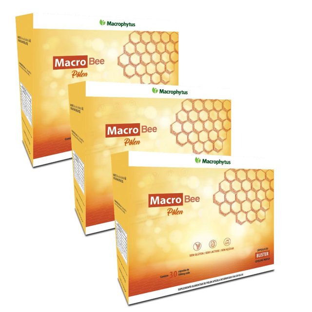 KIT 3X MacroBee Pólen 500mg 30 Cápsulas - Macrophytus | Natulha