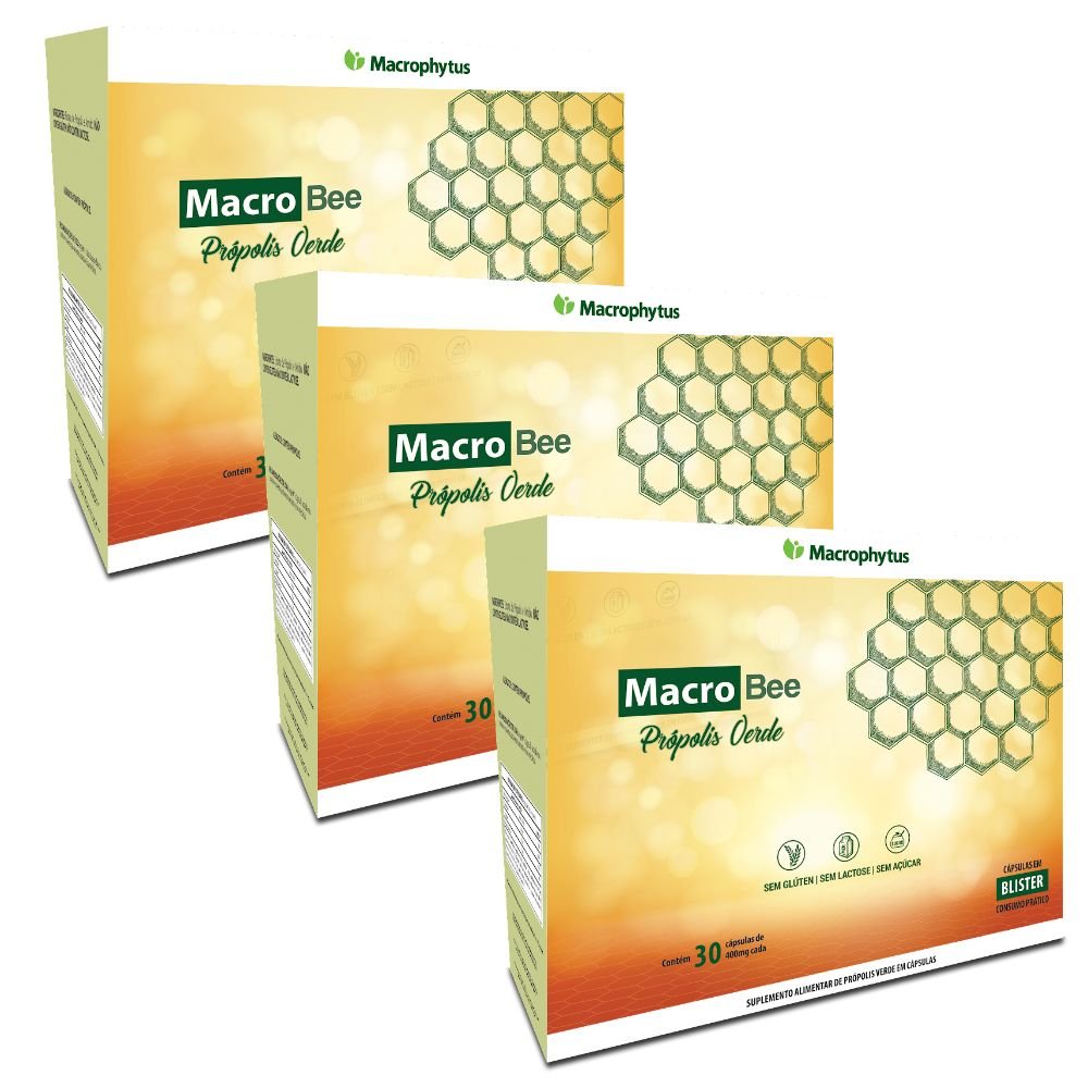KIT 3X MacroBee Própolis Verde 400mg 30 Cápsulas - Macrophytus | Natulha