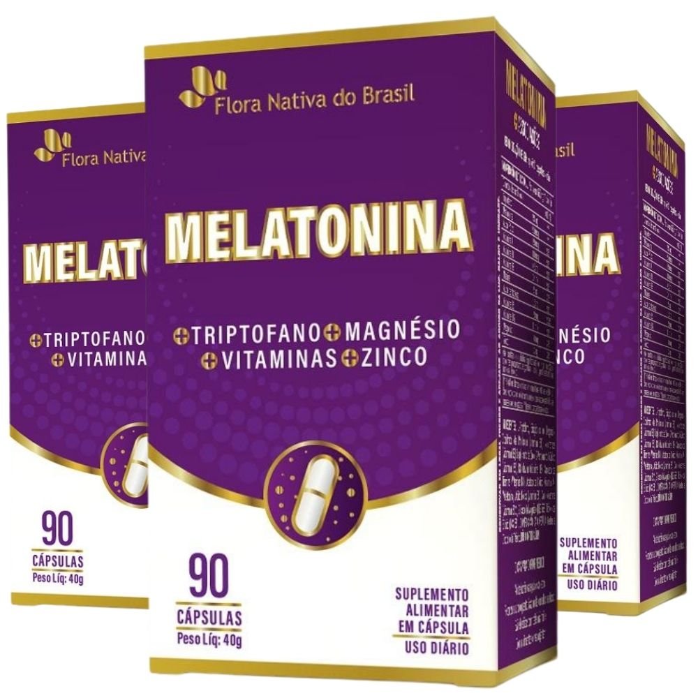 KIT 3X Melatonina + Triptofano, Magnésio, Zinco e Vitaminas 90 Cápsulas ...