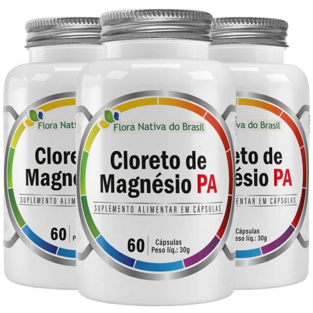 KIT 3X Cloreto de Magnésio PA 60 Cápsulas - Flora Nativa | Natulha