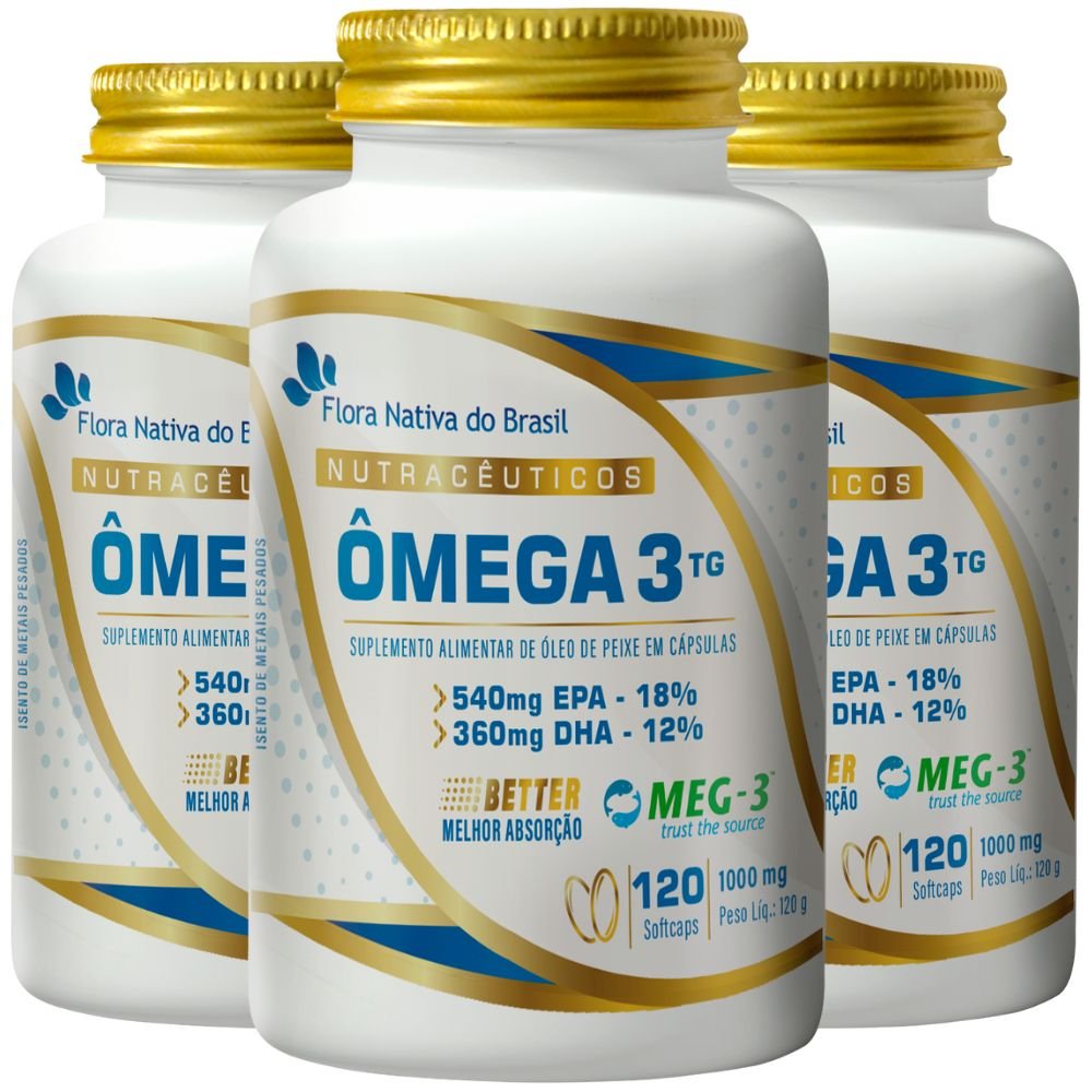 KIT 3X Ômega 3 TG (18% EPA / 12% DHA) 1000mg 120 cápsulas - Flora ...