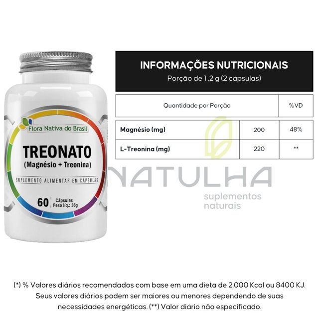 KIT 3X TREONATO ( Magnésio + Treonina) 60 cápsulas - Flora Nativa | Natulha