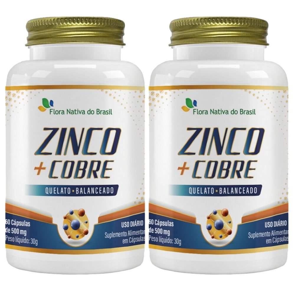 KIT 2X Zinco + Cobre Quelato 60 cápsulas - Flora Nativa | Natulha
