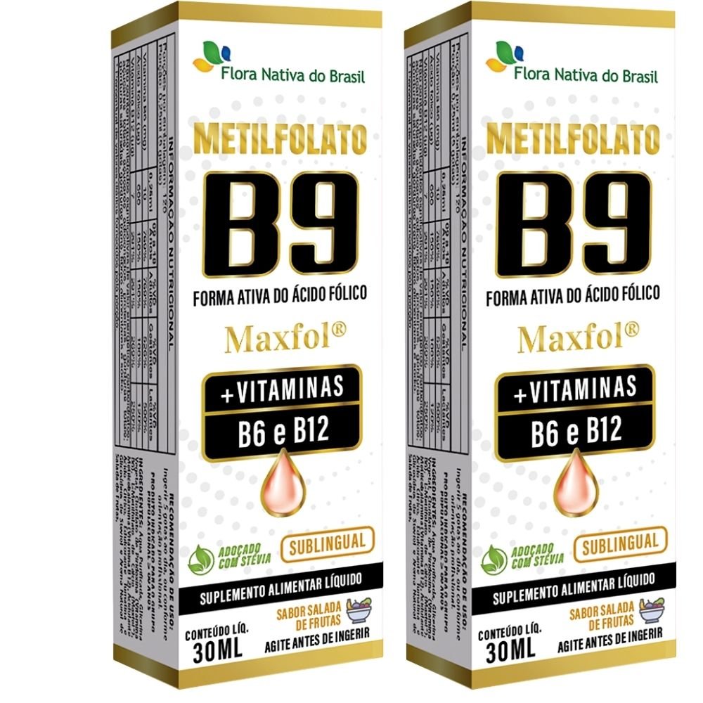 KIT 2X Metilfolato Maxfol em gotas (Vitaminas B9,B6,B12) 30ml - Flora ...