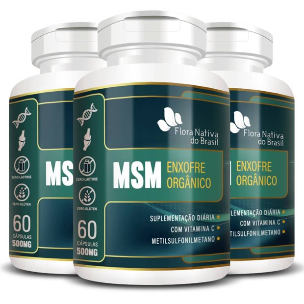KIT 3X MSM Enxofre Orgânico 500mg 60 cápsulas - Flora Nativa | Natulha