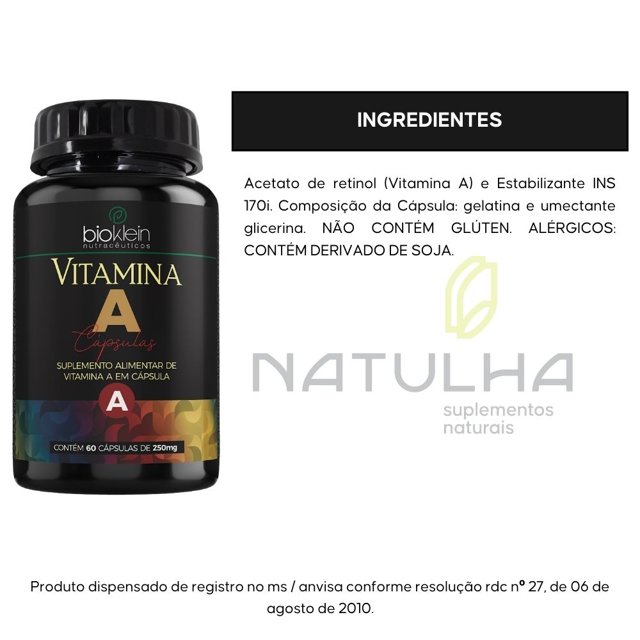 KIT 2X Vitamina A 60 cápsulas - Bioklein | Natulha