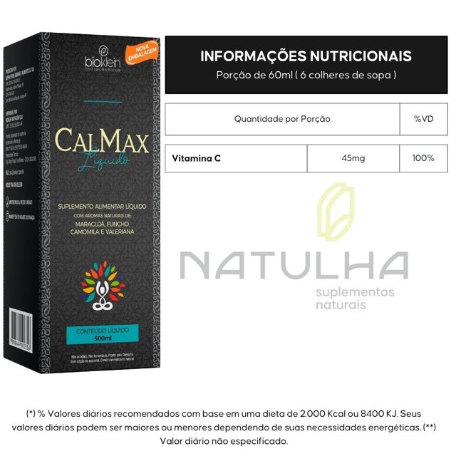 CalMax (Maracujá, funcho, camomila e valeriana) 500ml - Bioklein | Natulha
