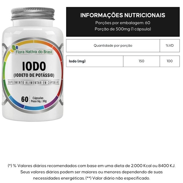 KIT 3X IODO ( Iodeto de Potássio) 60 cápsulas - Flora Nativa | Natulha