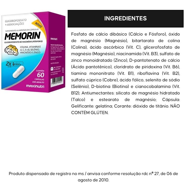 KIT 3X Memorin ( Fósforo + Vitaminas) 60 cápsulas - Maxinutri | Natulha