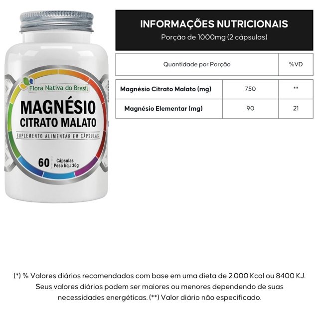 Magnésio Citrato Malato 60 Cápsulas - Flora nativa | Natulha