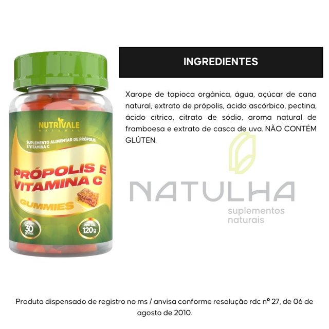 Própolis com Vitamina C Gummies 30 Gomas - Nutrivale | Natulha