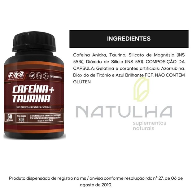 Cafeína Anidra + Taurina 60 Cápsulas - FNB Sports | Natulha