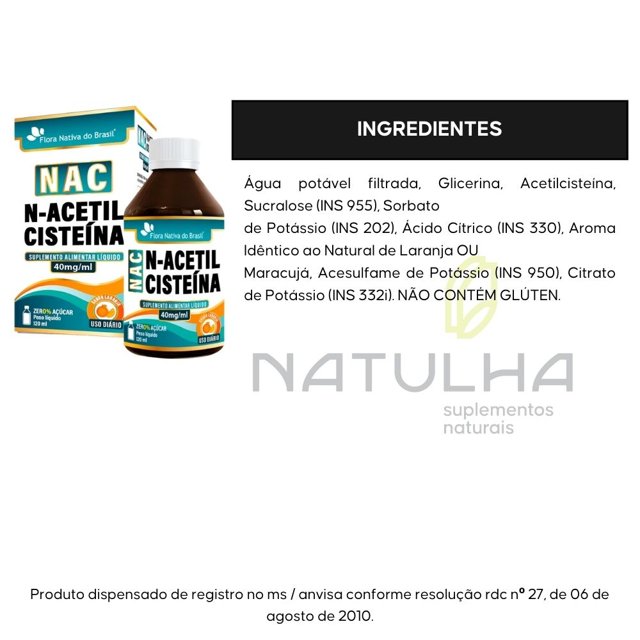 NAC Xarope à base de N-Acetilcisteína 400mg 120ml - Flora Nativa | Natulha