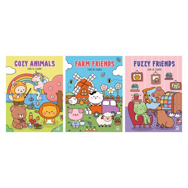 Cozy Animals + Farm Friends + Fuzzy Friends - 3 Livros de Colorir ...
