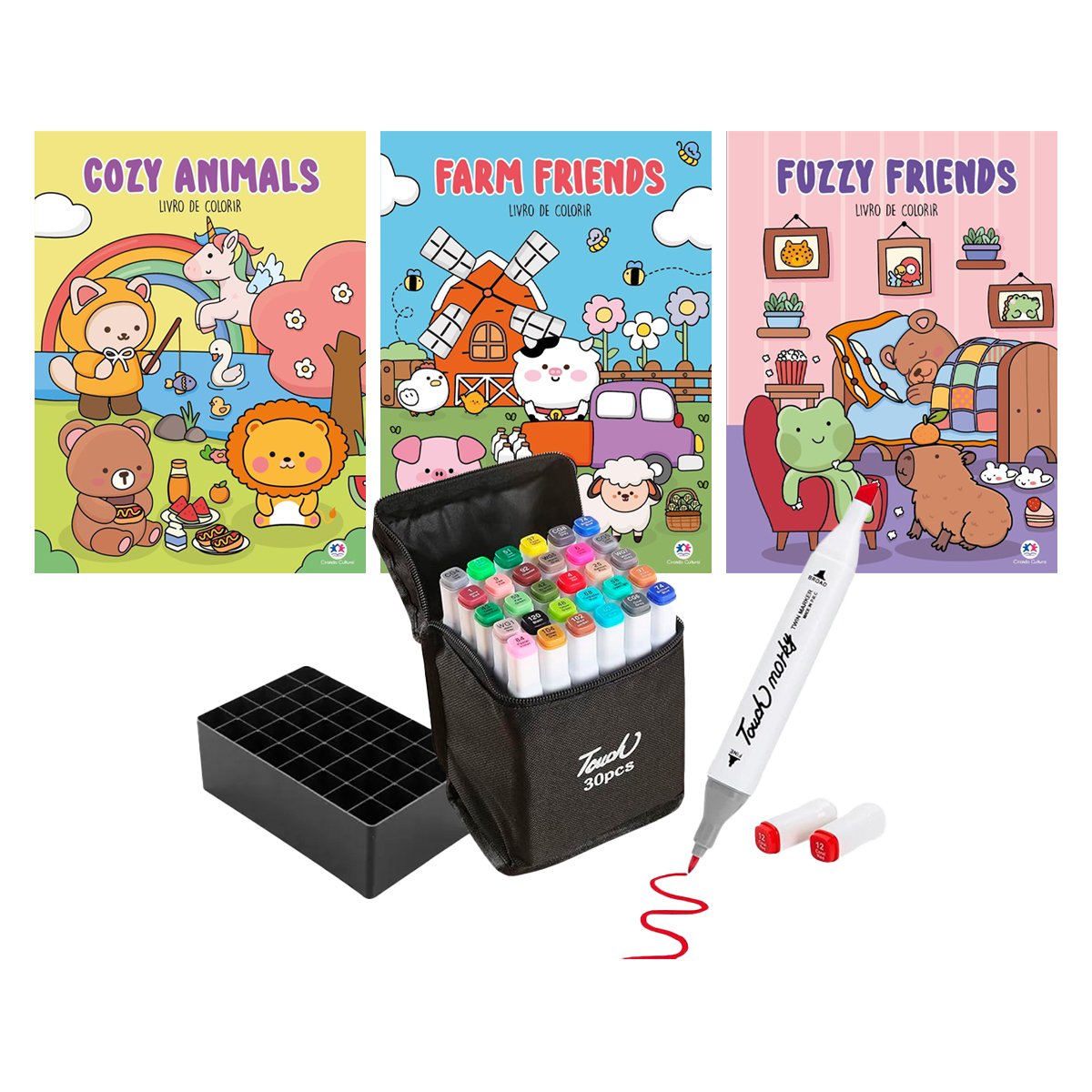 Cozy Animals + Farm Friends + Fuzzy Friends - 3 Livros de Colorir ...