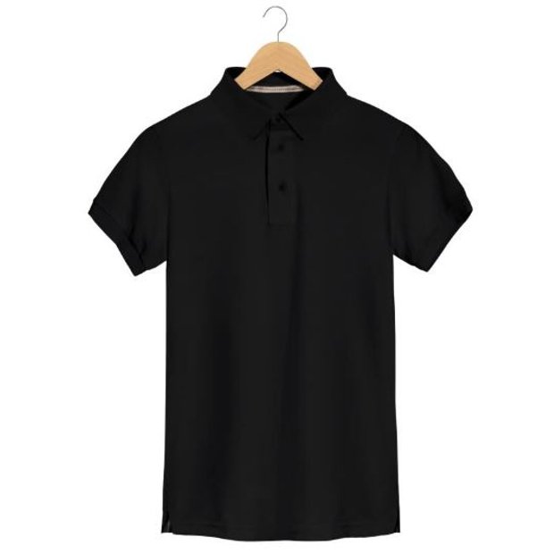Camiseta Polo Preta 100% algodão lisa | Pampa Tech