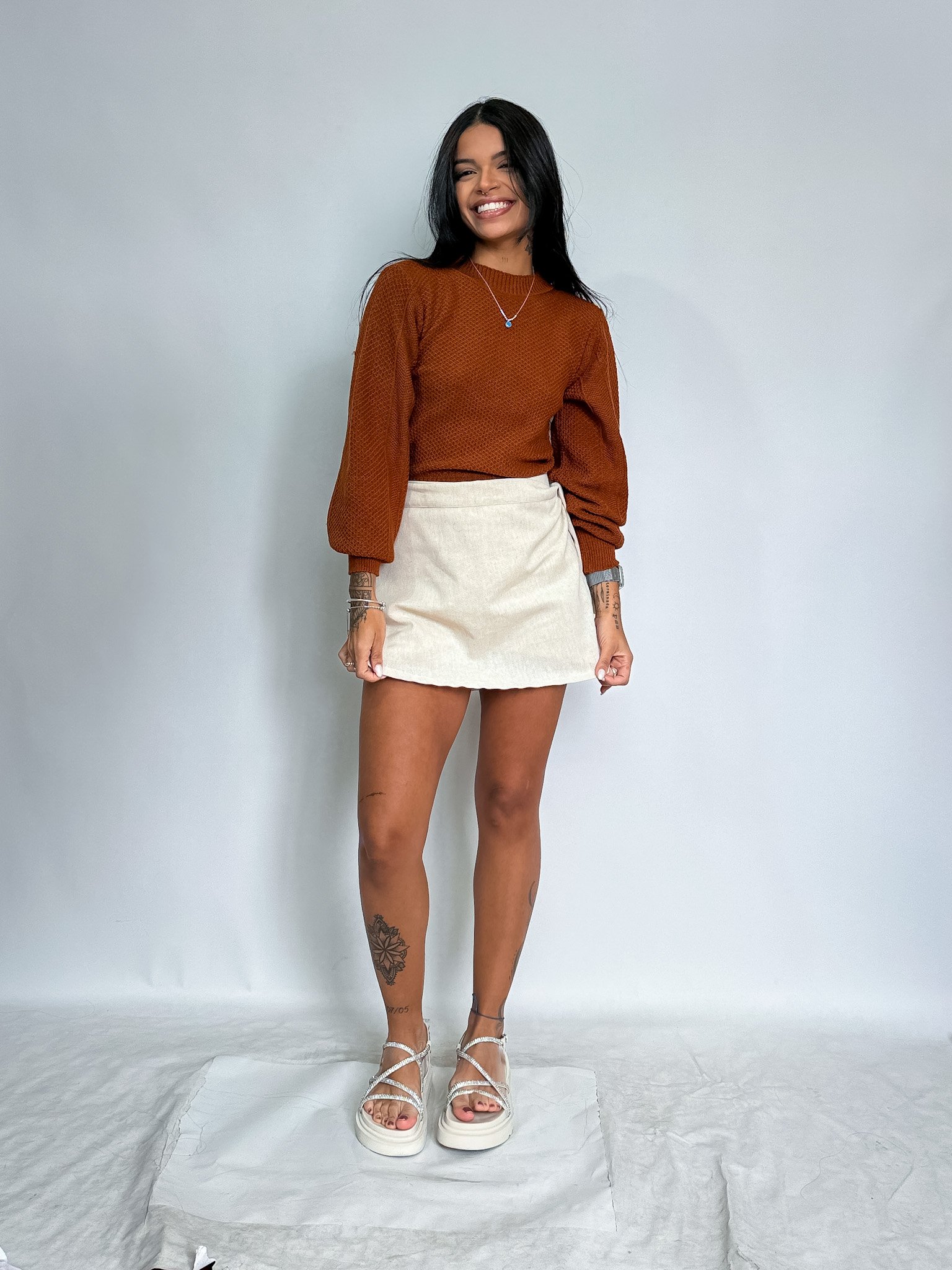 short saia Babi linho cream | MERAKI