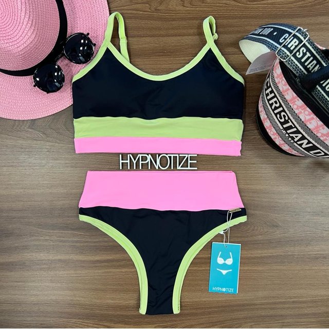 Biquini Monique Preto-Menta-Rosa Power | Hypnotize Fashion Beach