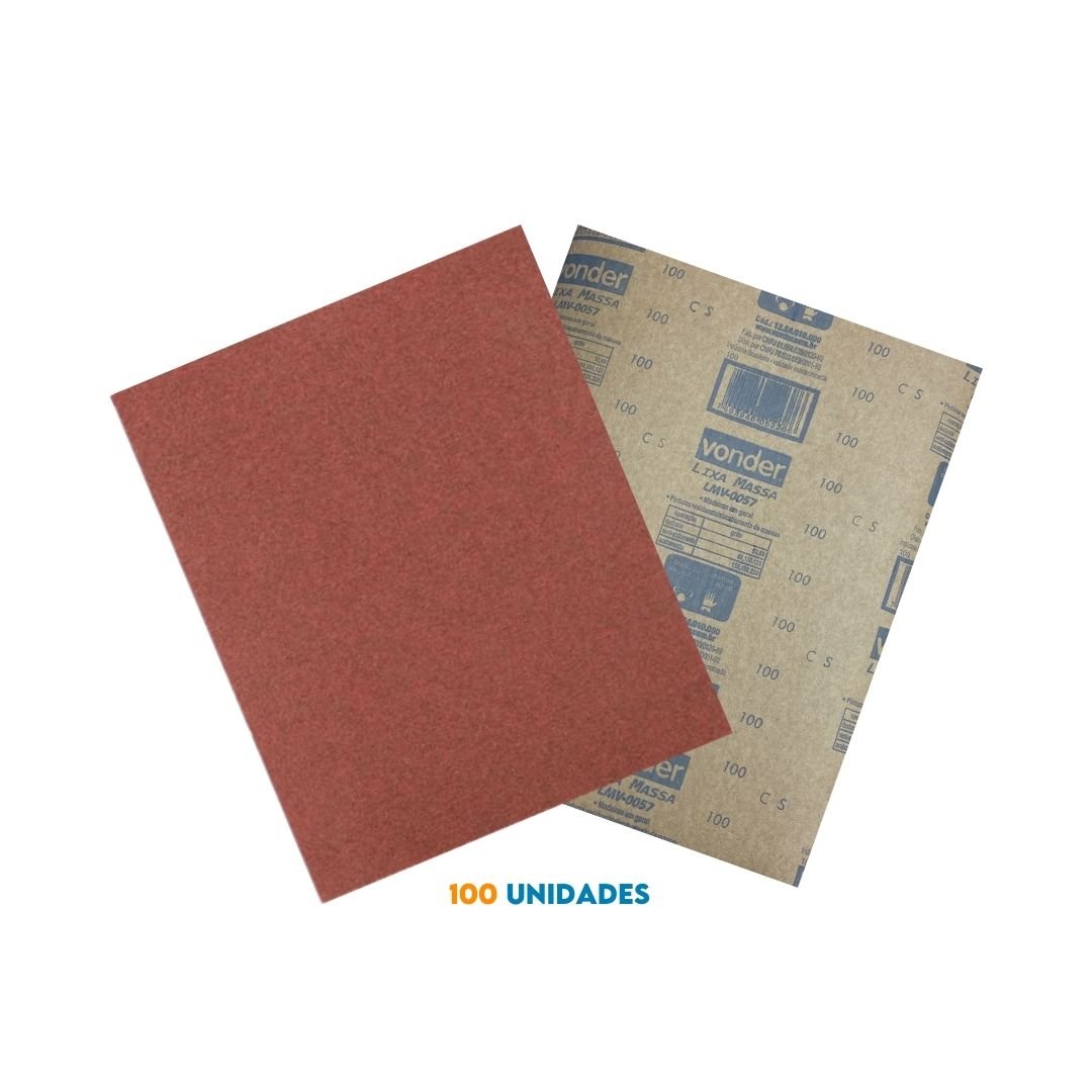 100 Folha Lixa Massa Grão 100 225x275mm Vonder | Desicon Ferragens