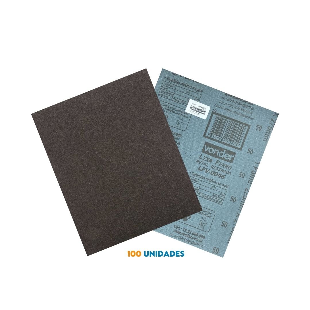 100 Folhas Lixa Ferro Grão 50 225x275mm | Desicon Ferragens