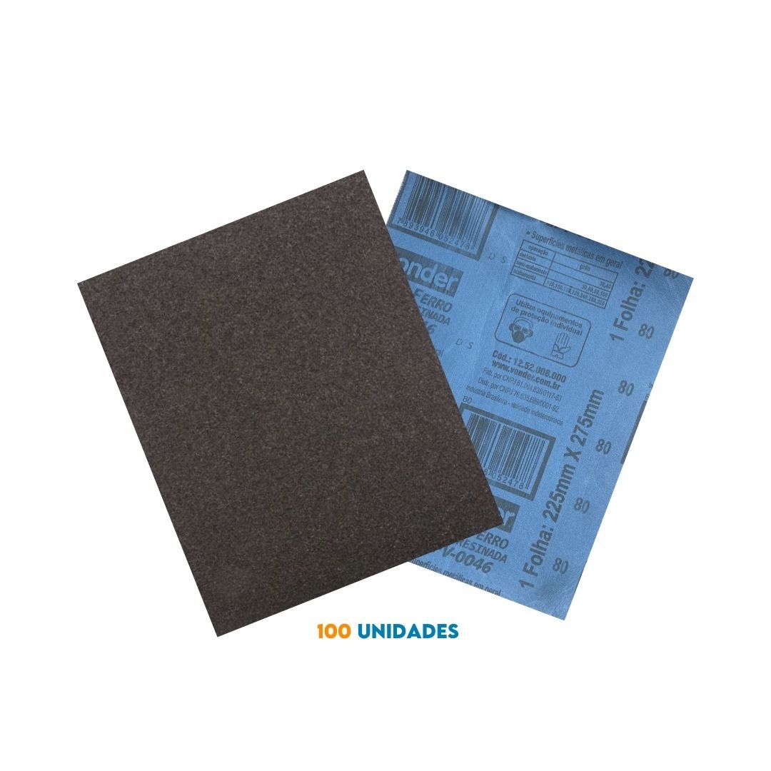 100 Folhas Lixa Ferro Grão 80 225x275mm | Desicon Ferragens
