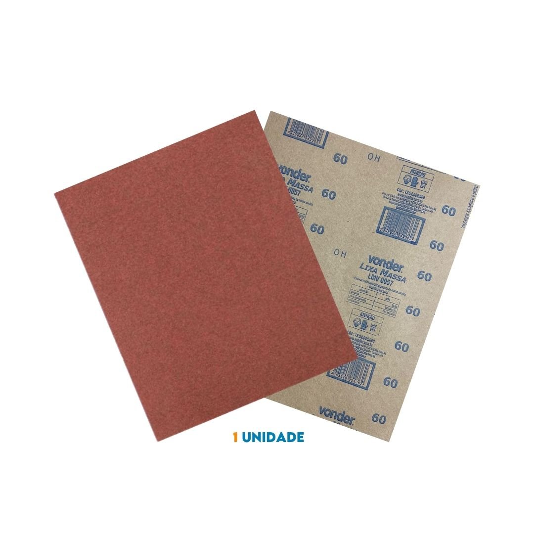 Folha Lixa Massa Grão 60 225x275mm Vonder | Desicon Ferragens