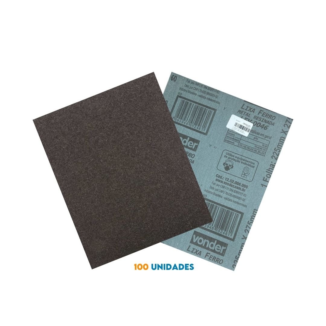 100 Folhas Lixa Ferro Grão 60 225x275mm | Desicon Ferragens