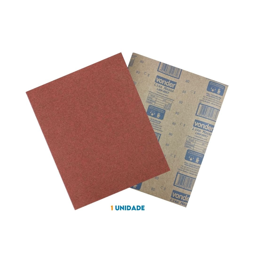 Folha Lixa Massa Grão 80 225x275mm Vonder | Desicon Ferragens
