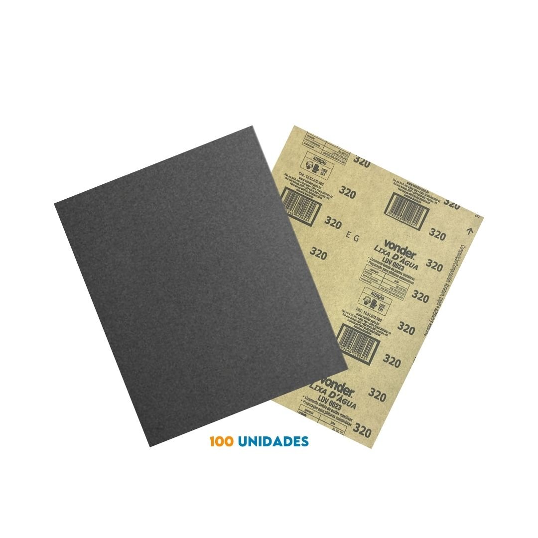 100 Folhas Lixa D’Água Grão 320 225x275mm Vonder | Desicon Ferragens