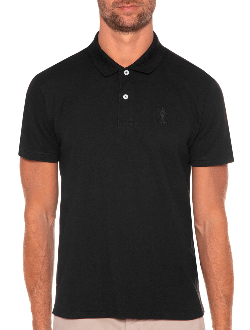 Polo U.S. Polo Assn Masculina Piquet Authentic Black Logo Preta ...