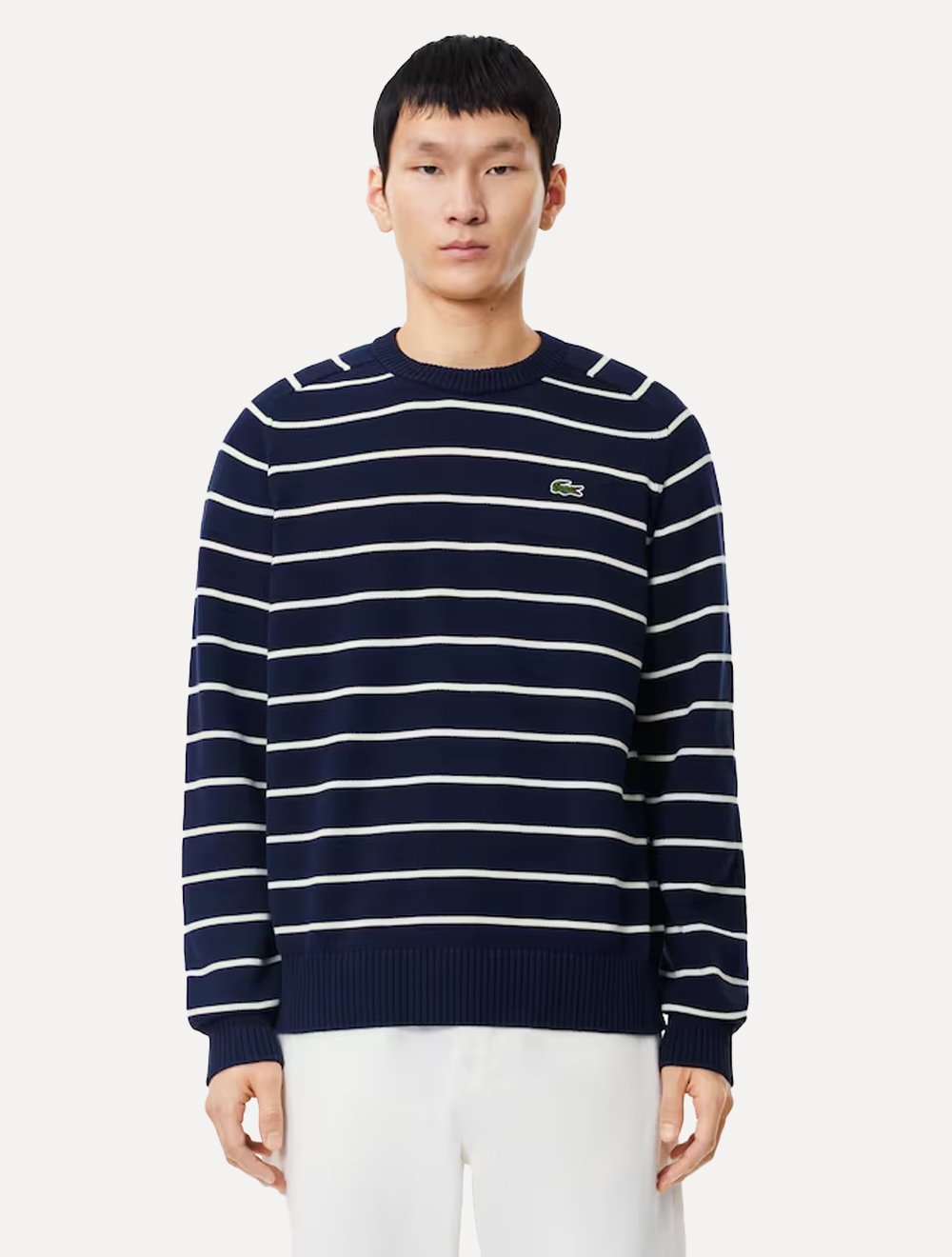 Suéter Lacoste Masculino Classic Fit Gola Redonda Listrado Azul Marinho ...