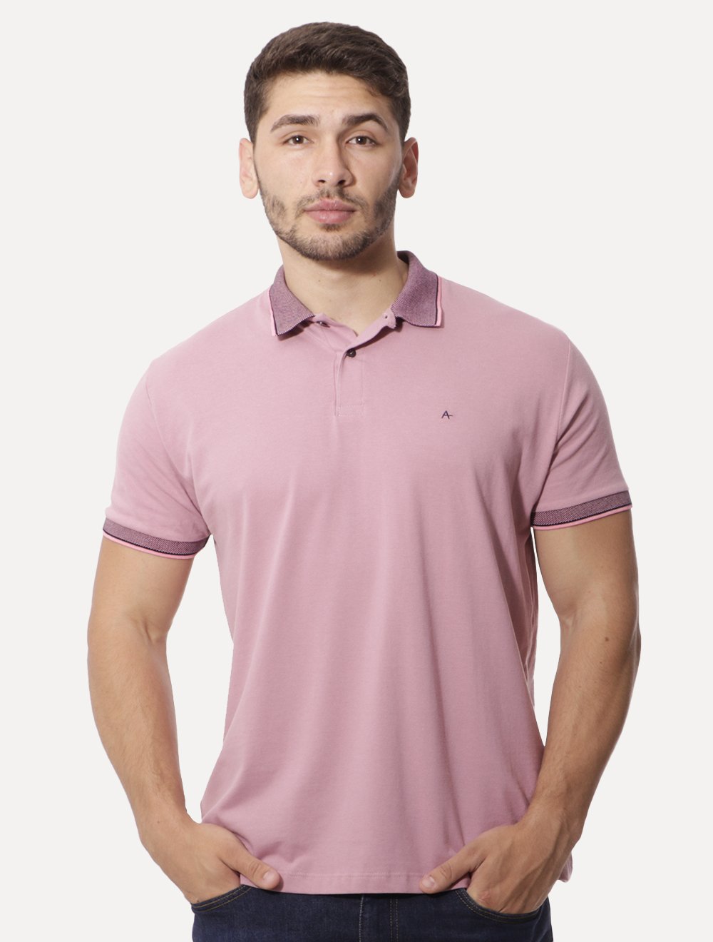 Polo Aramis Masculina Piquet Duplo Gola Jacquard Rosé | Secret Outlet