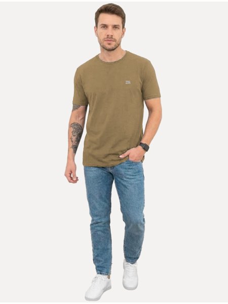 Camiseta King & Joe Masculina Estonada Basic Light Small Logo Marrom ...
