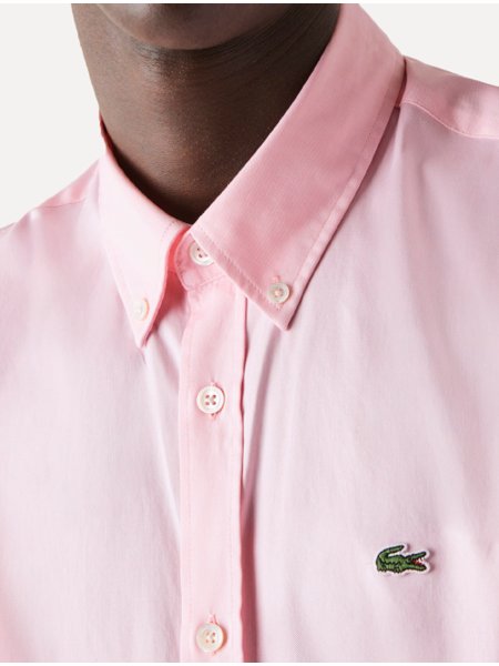 Camisa Lacoste Masculina Regular Premium Cotton Rosa Claro | Secret Outlet