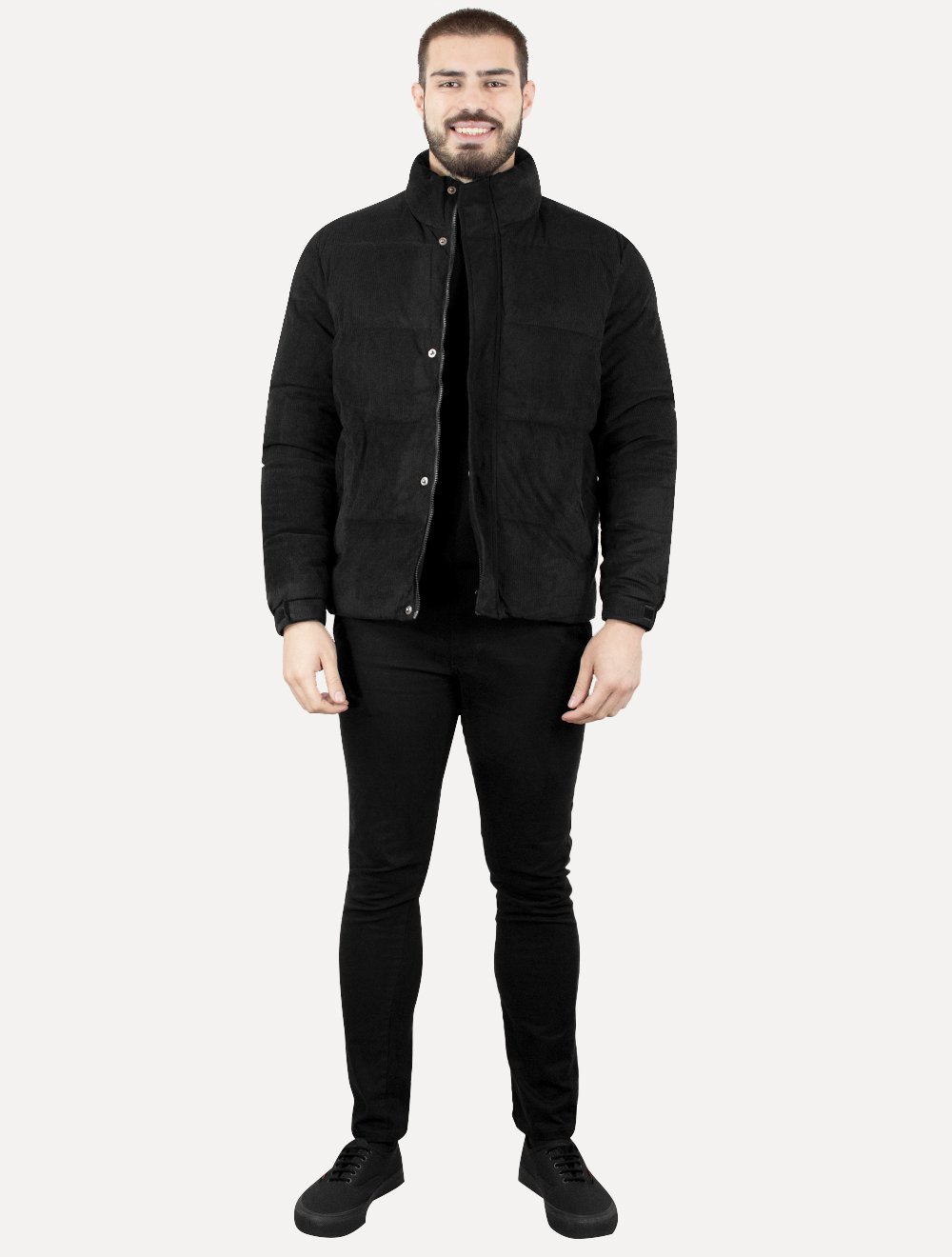 Jaqueta Dixen Masculina Puffer Veludo Cotelê Preta | Secret Outlet